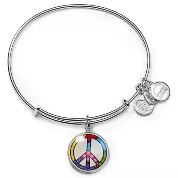 Alex and Ani | Jewelry | Alex And Ani Art Infusion Romero Britto Peace Sign Expandable Wire ...